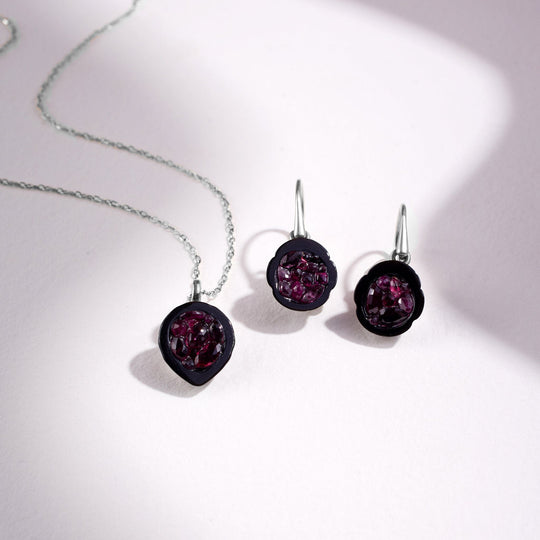 Tahitian Pearl Geode Earrings & Pendant Set with Ruby – Pearl Paradise