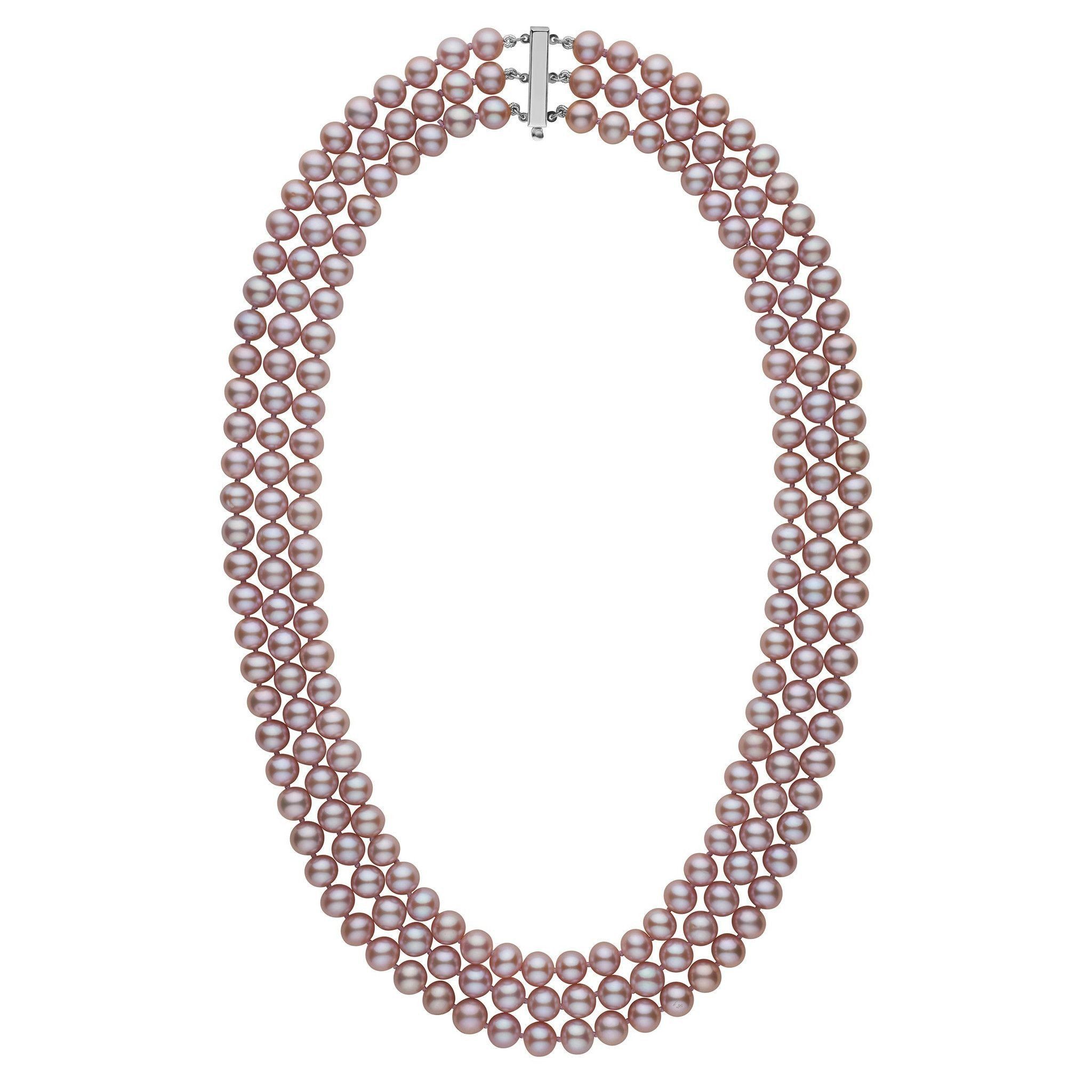 6.5-7.0 mm Triple-Strand AAA Lavender Freshwater Pearl Necklace – Pearl ...